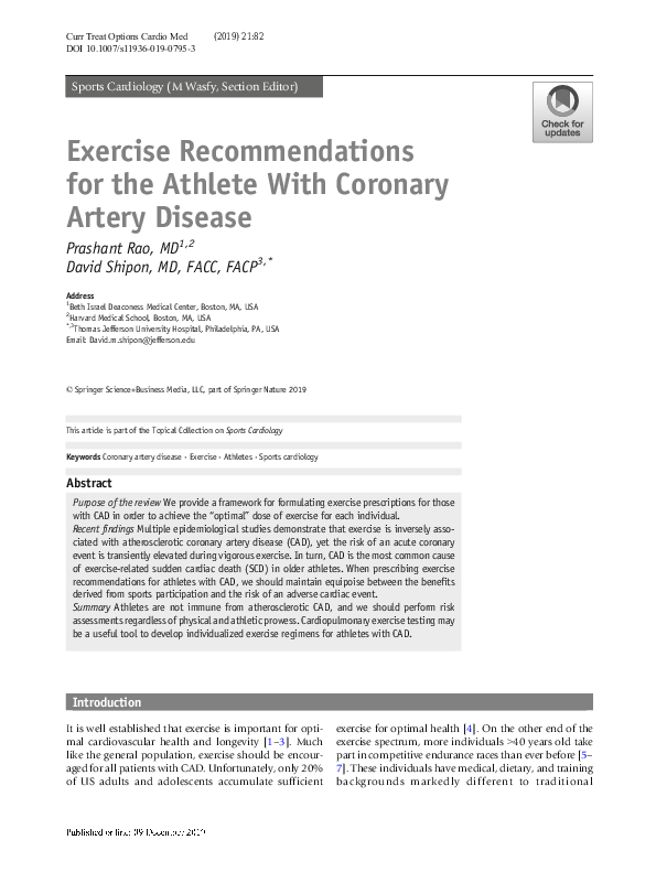 (PDF) Exercise Recommendations for the Athlete With Coronary Artery Disease
