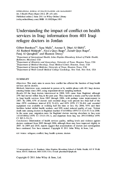 (PDF) Understanding the impact of conflict on health services in Iraq ...