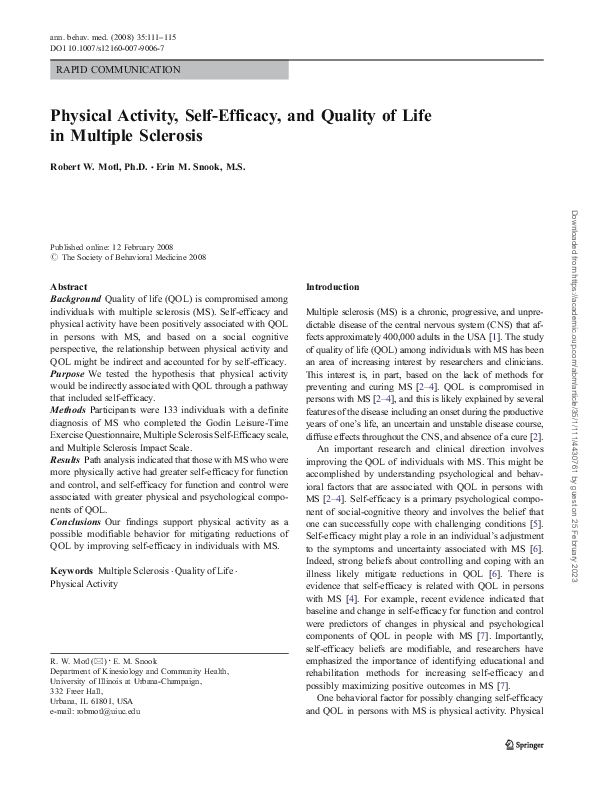 (PDF) Physical Activity's Role in MS Quality of Life