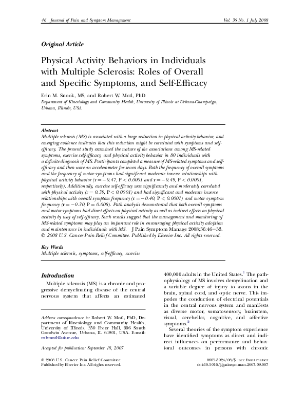 (PDF) Physical Activity Behaviors in Individuals with Multiple Sclerosis: Roles of Overall and ...