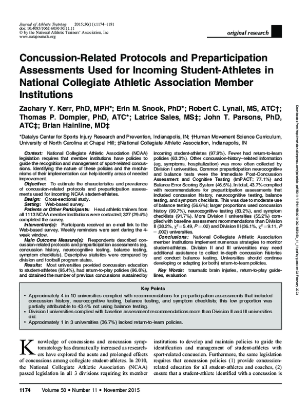 (PDF) Concussion-Related Protocols and Preparticipation Assessments ...