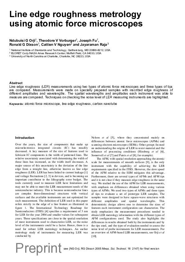 Pdf Line Edge Roughness Metrology Using Atomic Force Microscopes