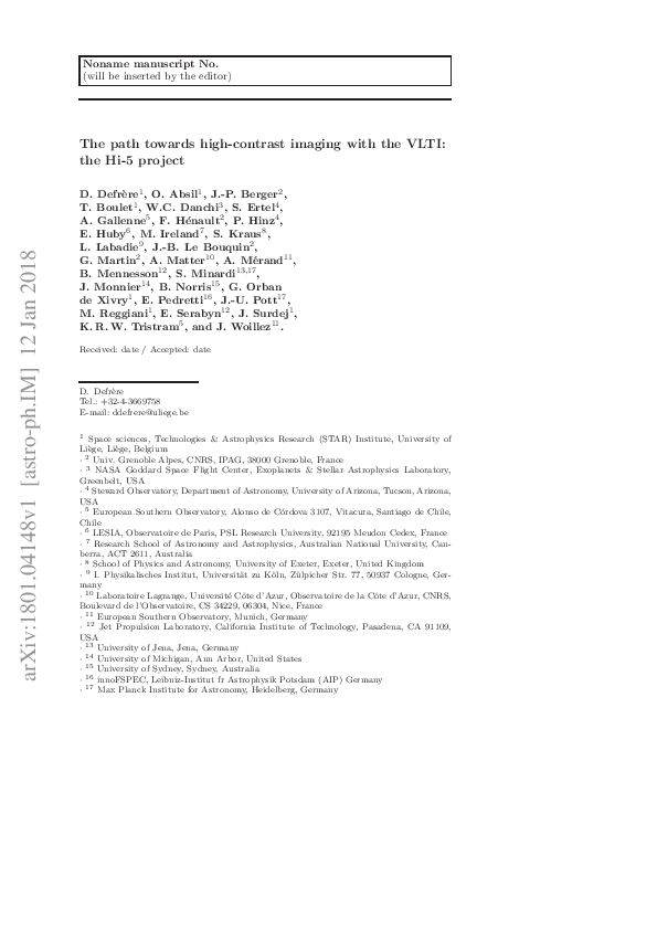 (PDF) The path towards high-contrast imaging with the VLTI: the Hi-5 project | W. Danchi ...