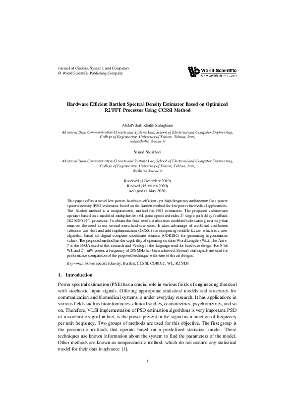 Pdf Hardware Efficient Bartlett Spectral Density Estimator Based On Optimized R22fft Processor