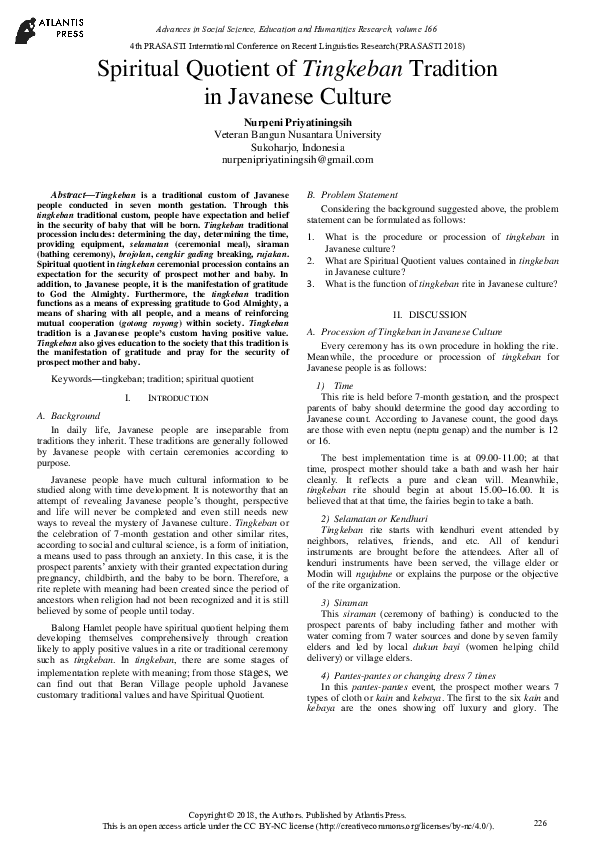 (PDF) Spiritual Quotient of Tingkeban Tradition in Javanese Culture