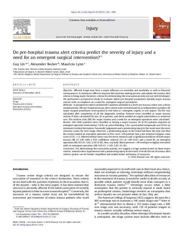 (PDF) Do pre-hospital trauma alert criteria predict the severity of ...