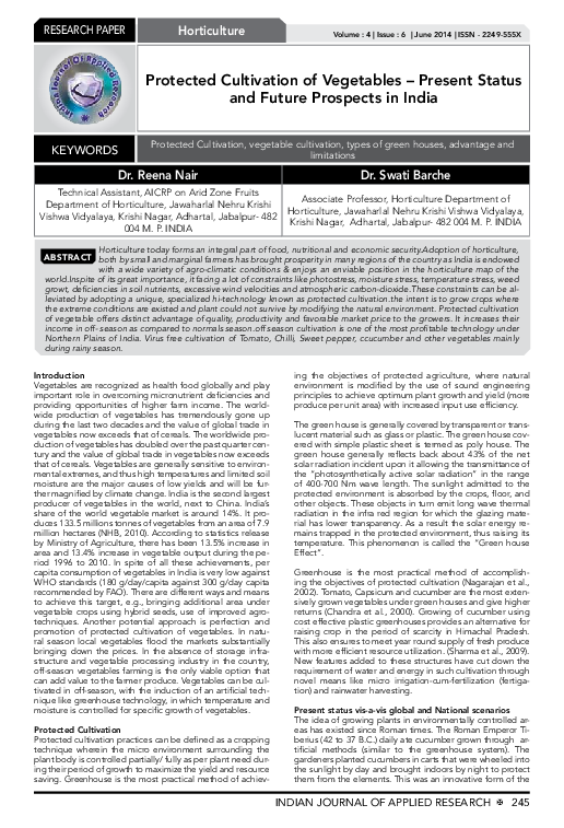 (PDF) Protected Cultivation of Vegetables – Present Status and Future ...