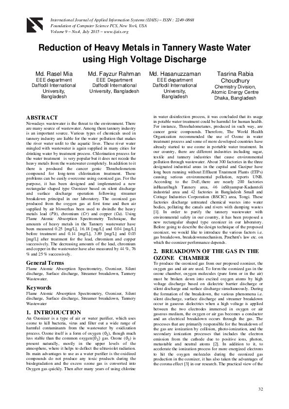 (PDF) Reduction of Heavy Metals in Tannery Waste Water using High ...
