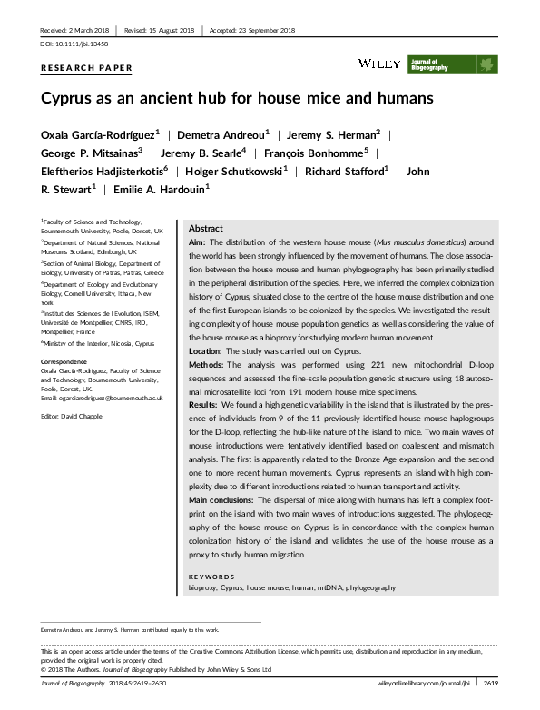 (PDF) Cyprus as an ancient hub for house mice and humans