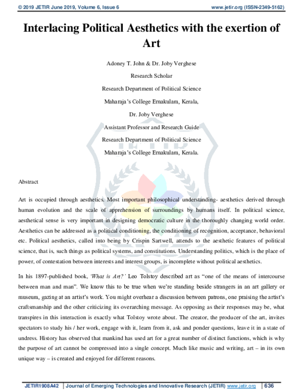 (PDF) Interlacing Political Aesthetics with the exertion of Art