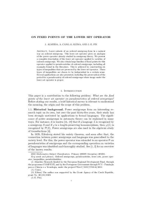 (PDF) On fixed points of the lower set operator
