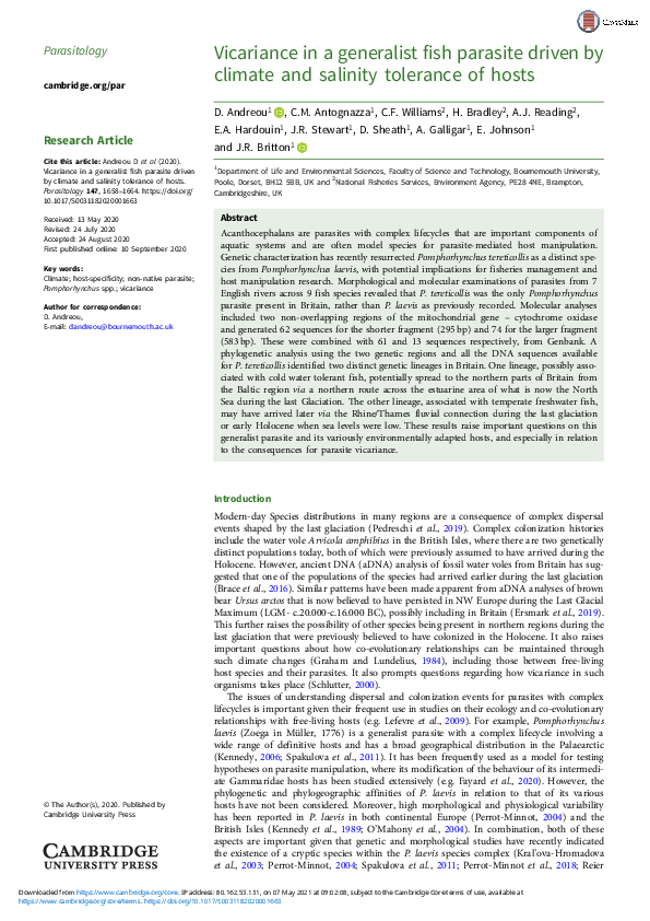 (PDF) Vicariance in a generalist fish parasite driven by climate and ...