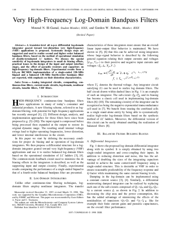 (PDF) Very high-frequency log-domain bandpass filters