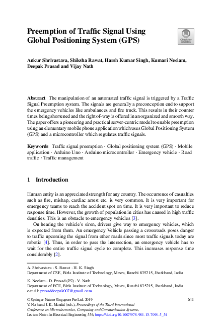 (PDF) Preemption of Traffic Signal Using Global Positioning System (GPS)