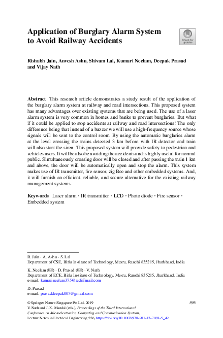 (PDF) Application of Burglary Alarm System to Avoid Railway Accidents
