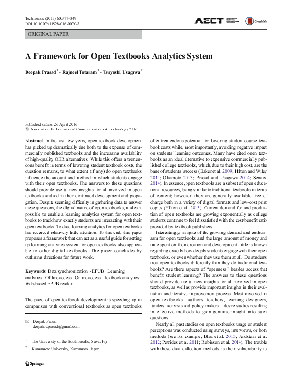 (PDF) A Framework for Open Textbooks Analytics System | Deepak Prasad - Academia.edu