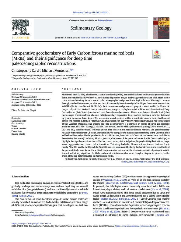 (PDF) Comparative geochemistry of Early Carboniferous marine red beds ...