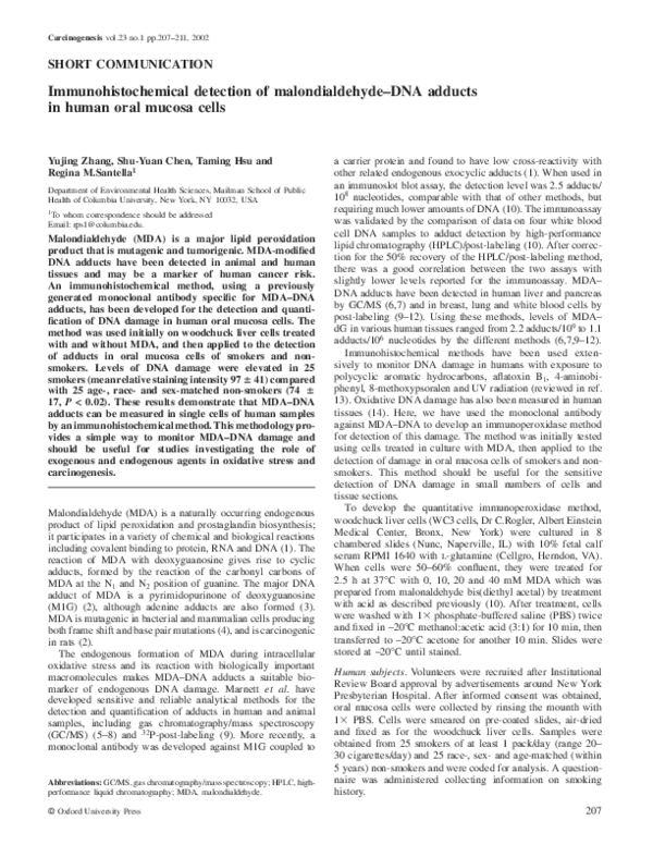 (PDF) Immunohistochemical detection of malondialdehyde-DNA adducts in ...