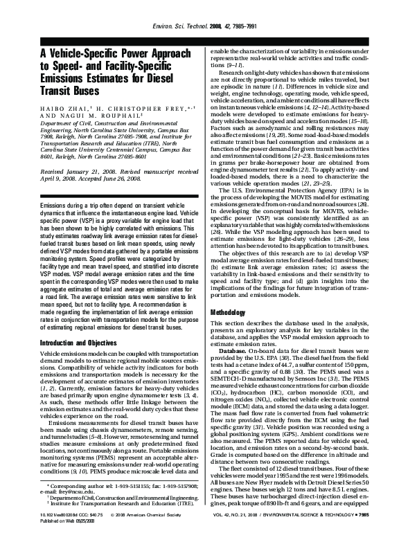 (PDF) A Vehicle-Specific Power Approach to Speed- and Facility-Specific ...