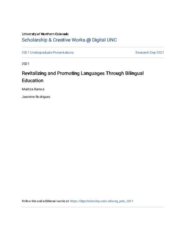 (PDF) Revitalizing and Promoting Languages Through Bilingual Education