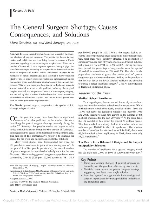 (PDF) The general surgeon shortage: causes, consequences, and solutions