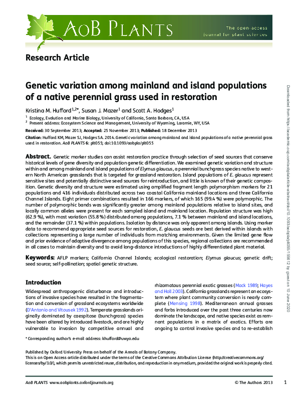 (PDF) Genetic variation among mainland and island populations of a ...