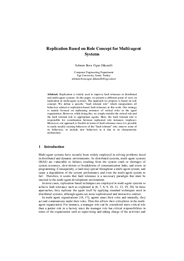 (PDF) Replication Based on Role Concept for Multi-Agent Systems