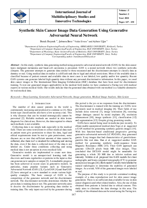 (PDF) Synthetic Skin Cancer Image Data Generation Using Generative ... (PDF) Synthetic Skin Cancer Image Data Generation Using Generative ...