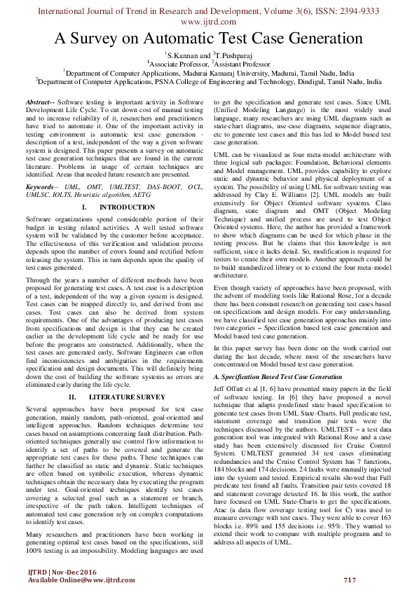 (PDF) A survey on automatic test case generation | T Pushparaj ... (PDF) A survey on automatic test case generation | T Pushparaj ...