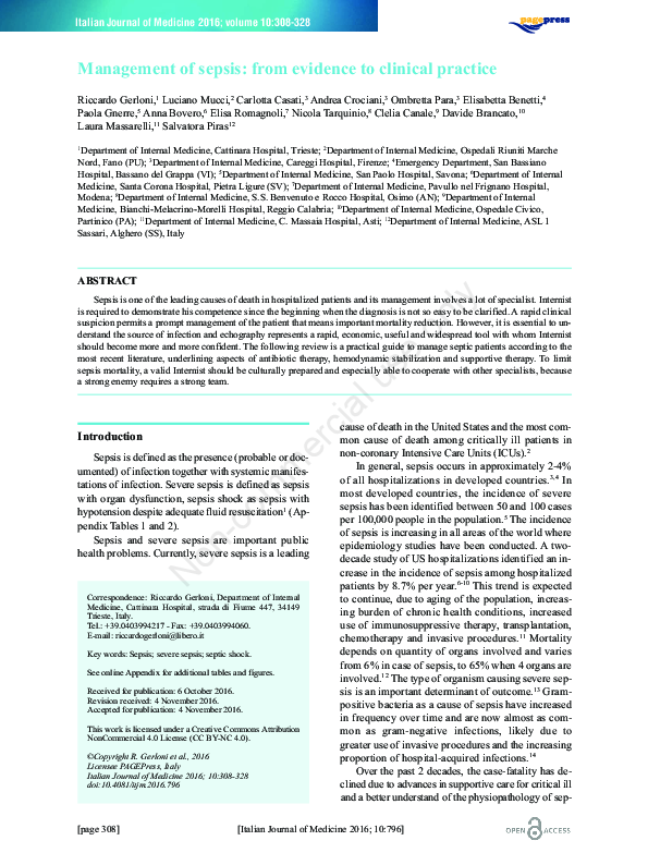 (PDF) Management of sepsis: from evidence to clinical practice