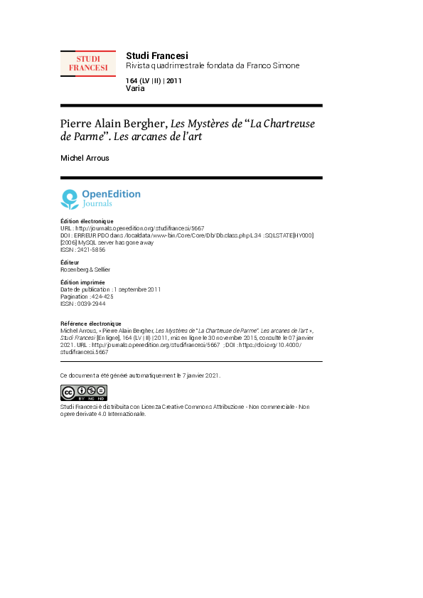 (PDF) Pierre Alain Bergher, Les Mystères de “La Chartreuse de Parme ...
