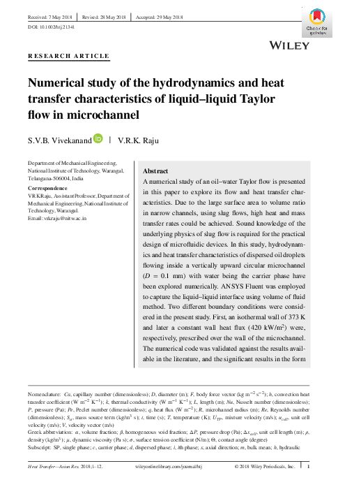 (PDF) Numerical study of the hydrodynamics and heat transfer ...