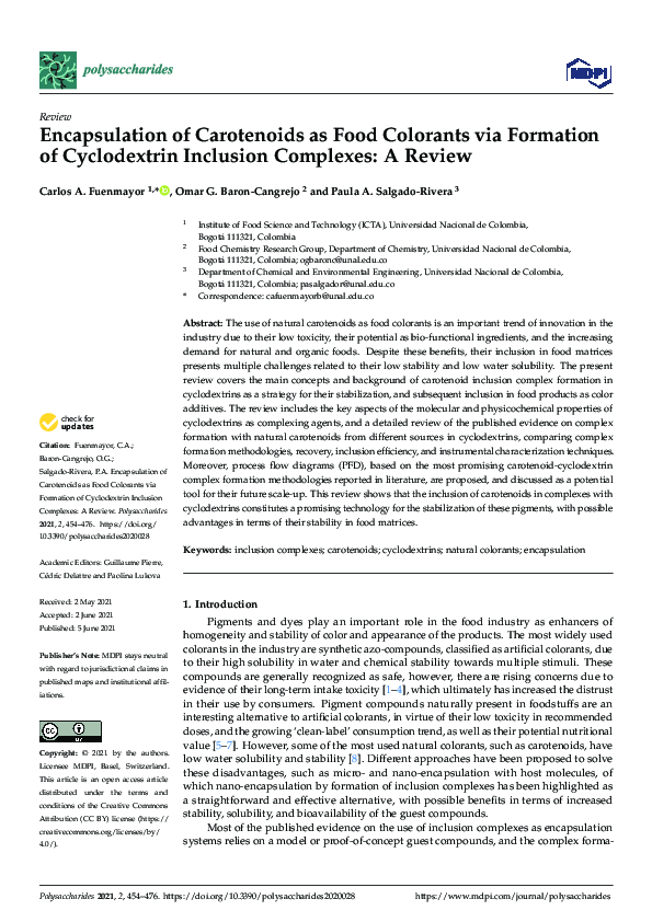 (PDF) Encapsulation of Carotenoids as Food Colorants via Formation of Cyclodextrin Inclusion ...