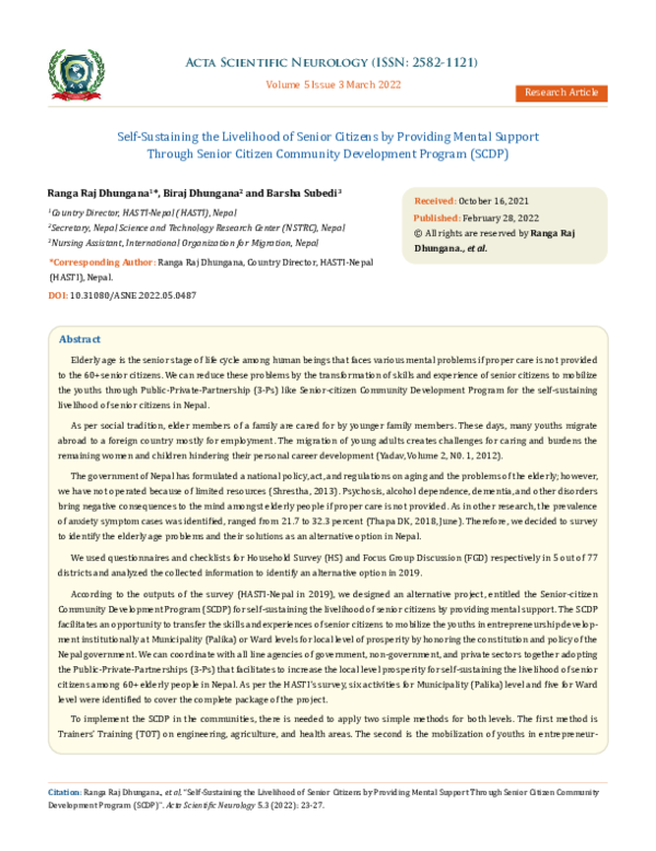 (PDF) Self-Sustaining the Livelihood of Senior Citizens by Providing ...