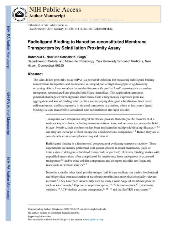 (PDF) Radioligand Binding to Nanodisc-Reconstituted Membrane ...