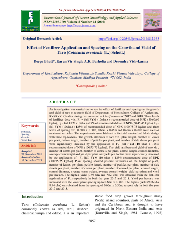 Pdf Effect Of Fertilizer Application And Spacing On The Growth And