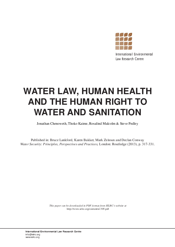 (PDF) Water Law, Human Health and the Human Right to Water and Sanitation