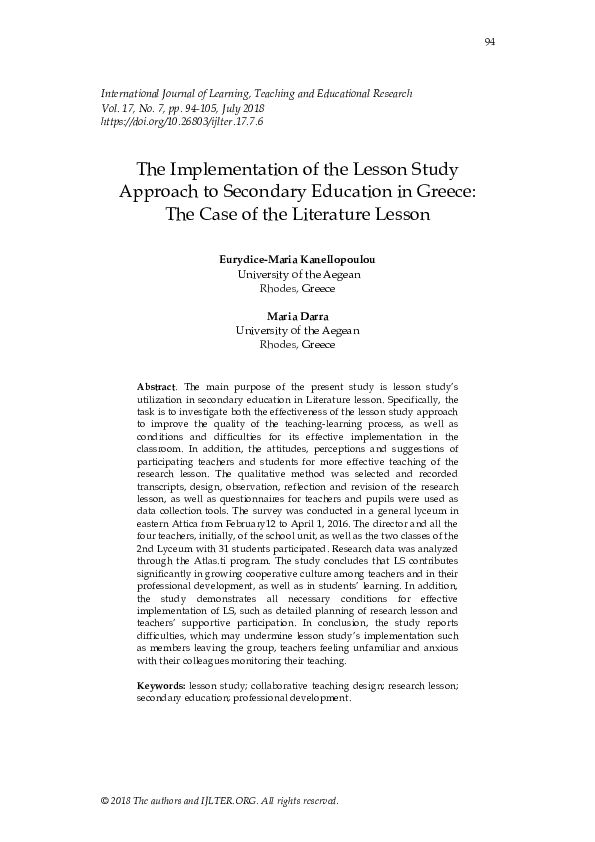 (PDF) The Implementation of the Lesson Study Approach to Secondary ...