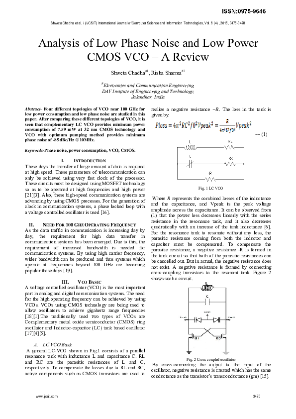 (PDF) Analysis of Low Phase Noise and Low Power CMOS VCO – A Review