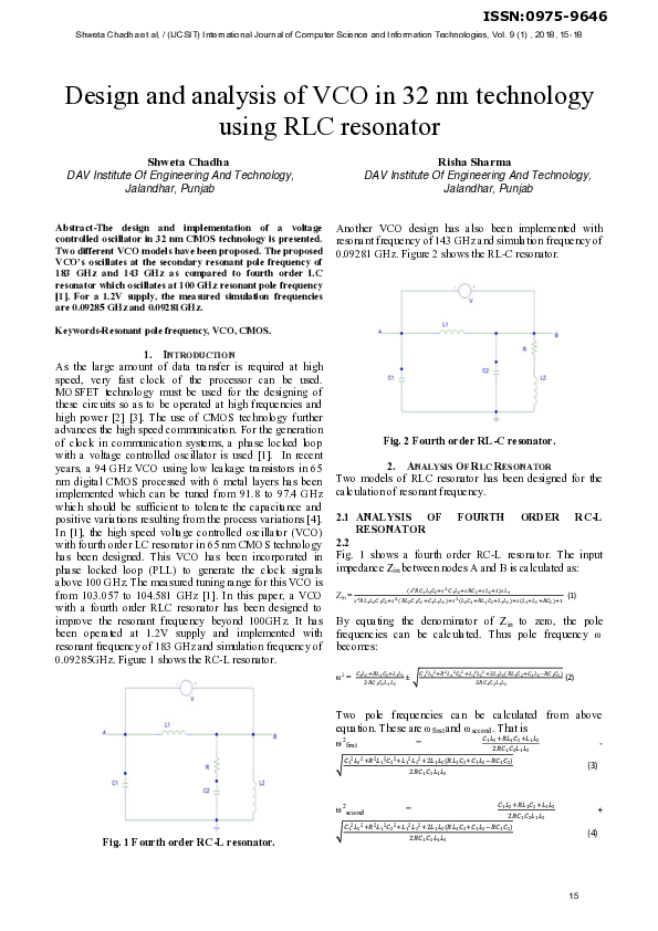 (PDF) Design and analysis of VCO in 32 nm technology using RLC resonator