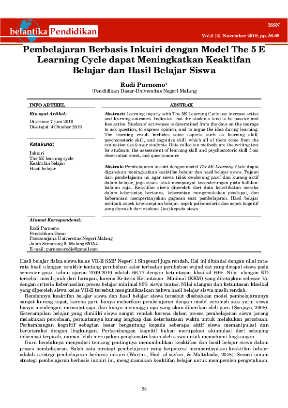 (PDF) Pembelajaran Berbasis Inkuiri dengan Model The 5 E Learning Cycle dapat Meningkatkan ...