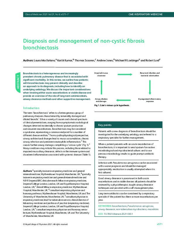 (PDF) Diagnosis and management of non-cystic fibrosis bronchiectasis