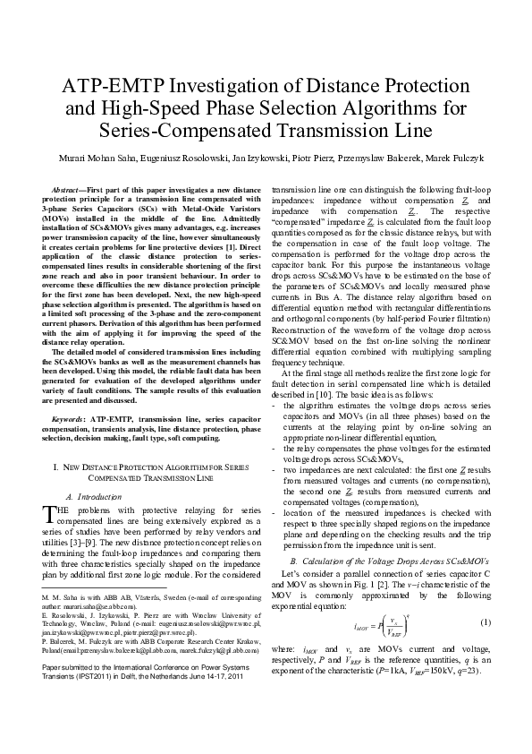 (PDF) ATP-EMTP Investigation of Distance Protection and High-Speed ...