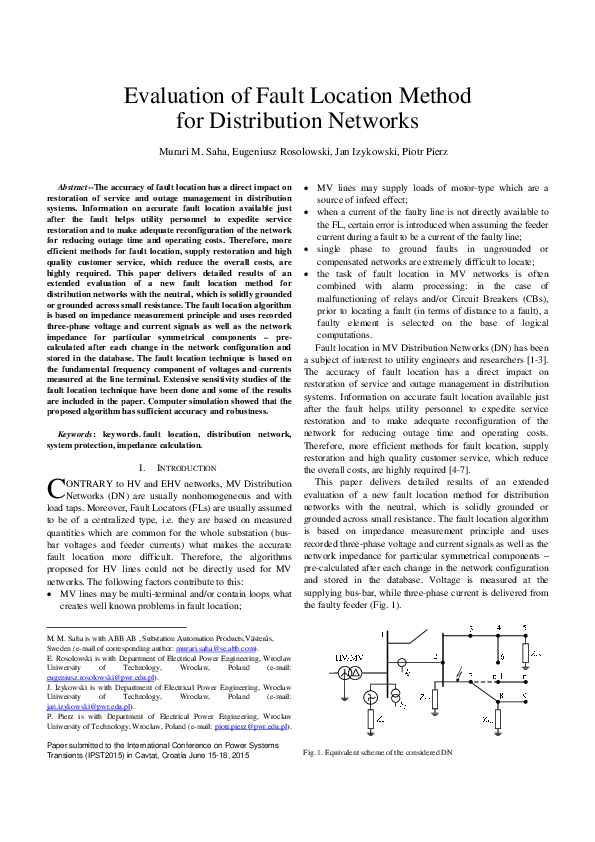 (PDF) Evaluation of Fault Location Method for Distribution Networks