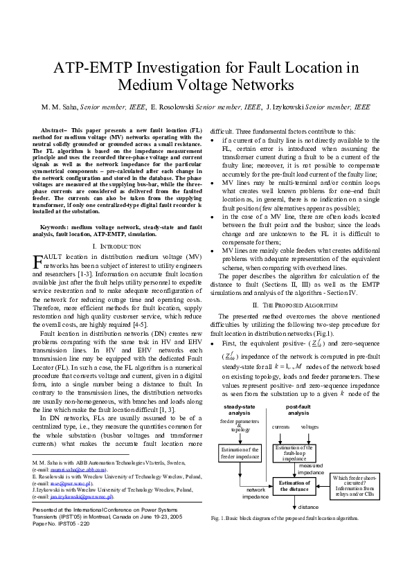 (PDF) ATP-EMTP Investigation for Fault Location in Medium Voltage Networks