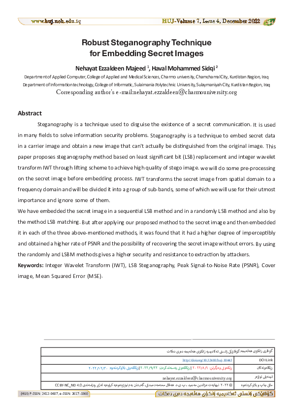 (PDF) Robust Steganography Technique for Embedding Secret Images