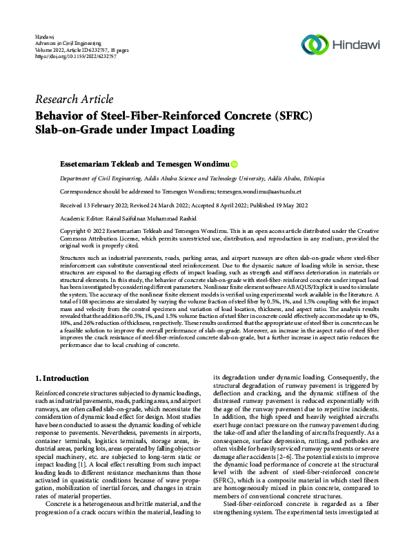 Pdf Behavior Of Steel Fiber Reinforced Concrete Sfrc Slab On Grade Under Impact Loading