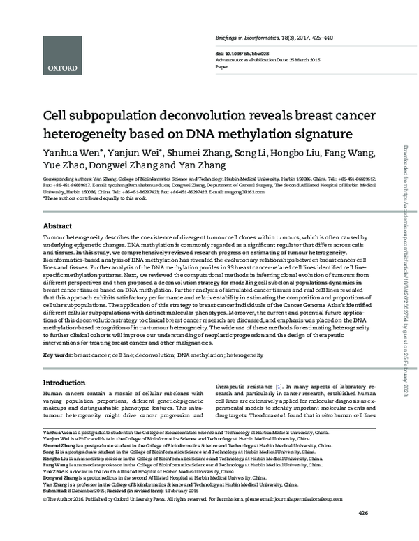 Pdf Cell Subpopulation Deconvolution Reveals Breast Cancer Heterogeneity Based On Dna