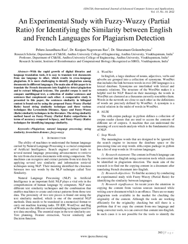 (PDF) An Experimental Study with Fuzzy-Wuzzy (Partial Ratio) for ...