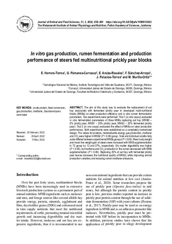 (PDF) In vitro gas production, rumen fermentation and production ...
